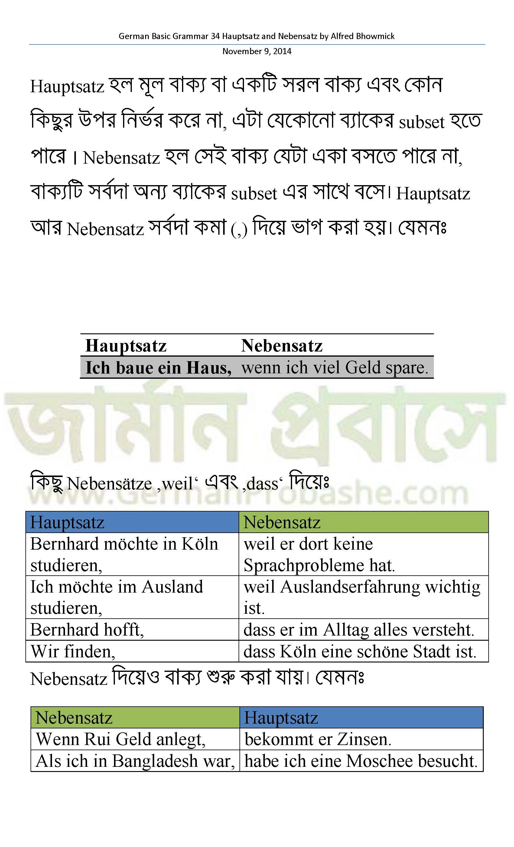 German Basic Grammar 34 Hauptsatz and Nebensatz – জার্মান প্রবাসে